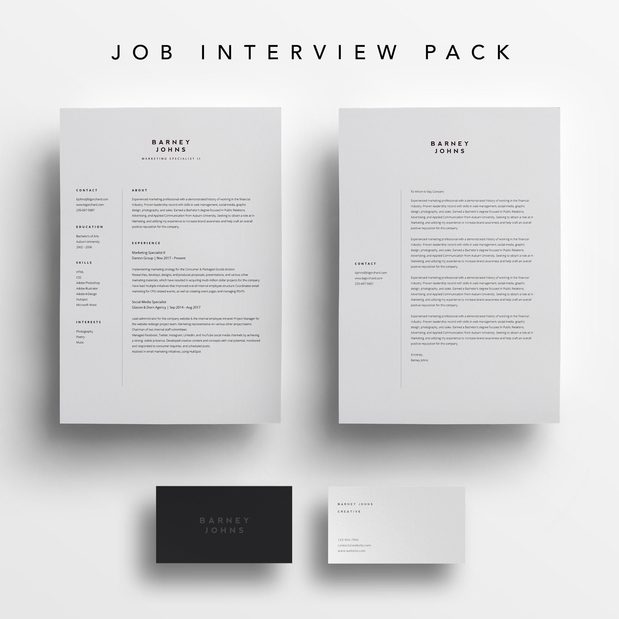 Job Interview Template Pack, Resume, Cover Letter, Business Card ...