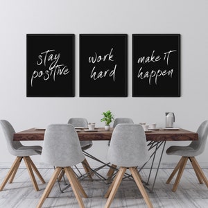 Motivational Wall Art Poster Print Set, Stay Positive Work Hard Office ...