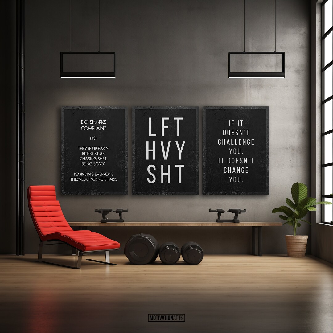 3 Piece Motivational Quote Wall Art Canvas Set for Home Gym Decor and ...
