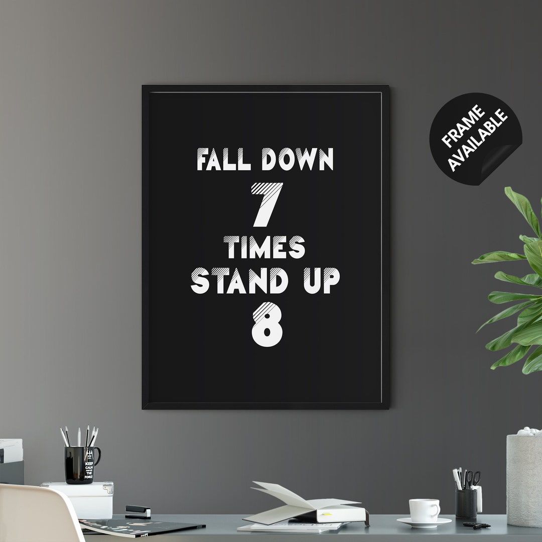 Fall Down 7 Entrepreneur Framed Poster, Motivational Quote Poster Print ...