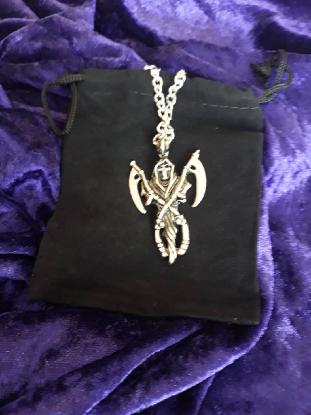 Grim Reaper Pendant With Two Scythes and Chain Wicca - Etsy
