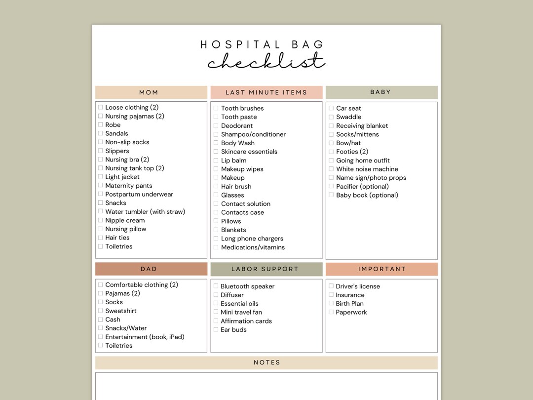 Hospital Bag Checklist for Labor and Delivery, Editable Canva Checklist ...