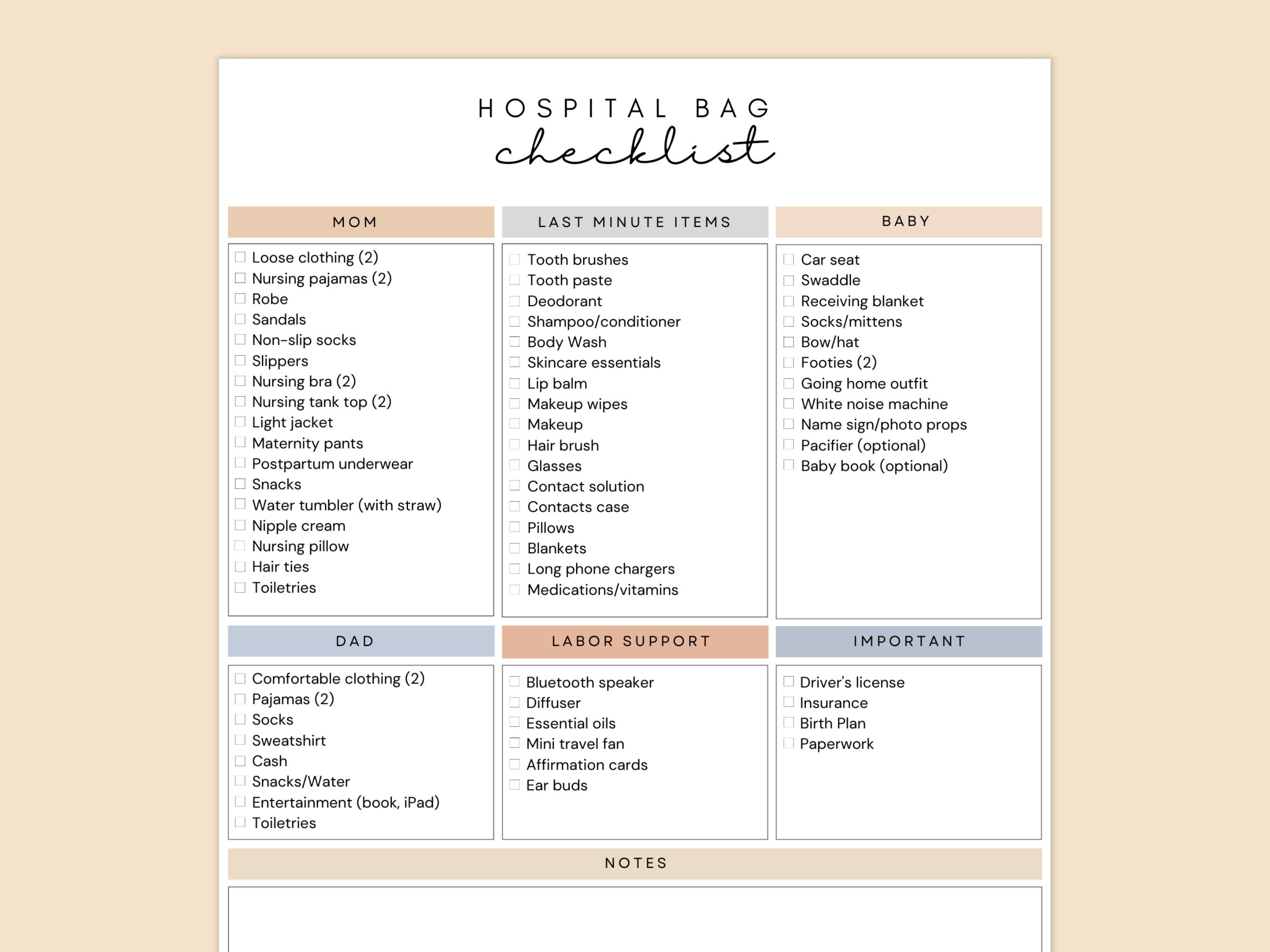 Hospital Bag Checklist for Labor and Delivery, Editable Canva Checklist ... Hospital Bag Checklist for Labor and Delivery, Editable Canva Checklist ...