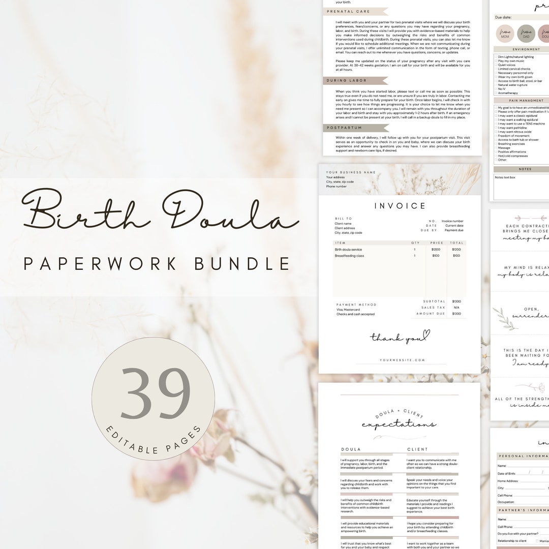 Birth Doula Paperwork Bundle Template, Editable Client Forms - Etsy