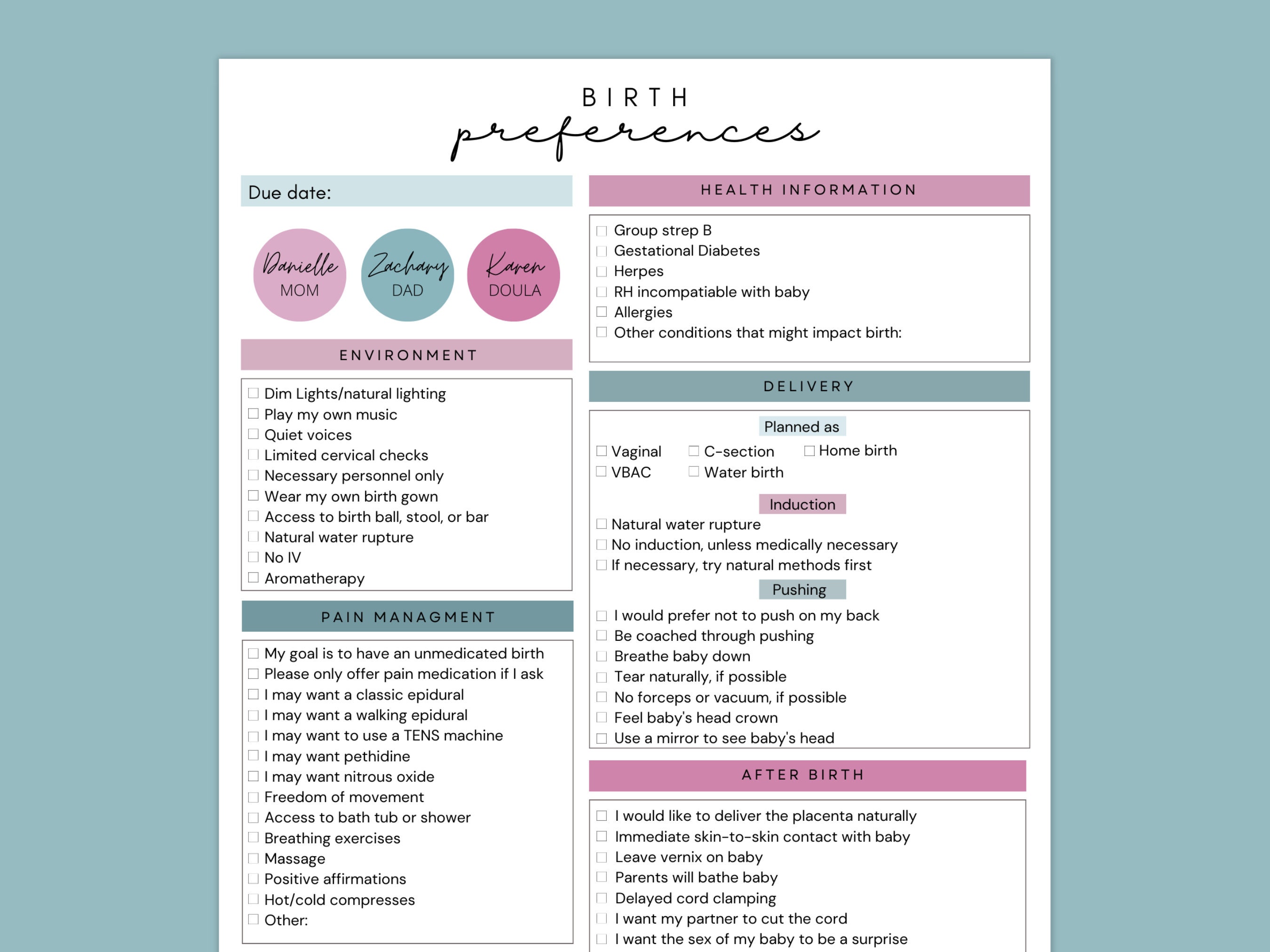 Birth Plan Template, Birth Plan Printable, Natural Birth Plan, Birth ...