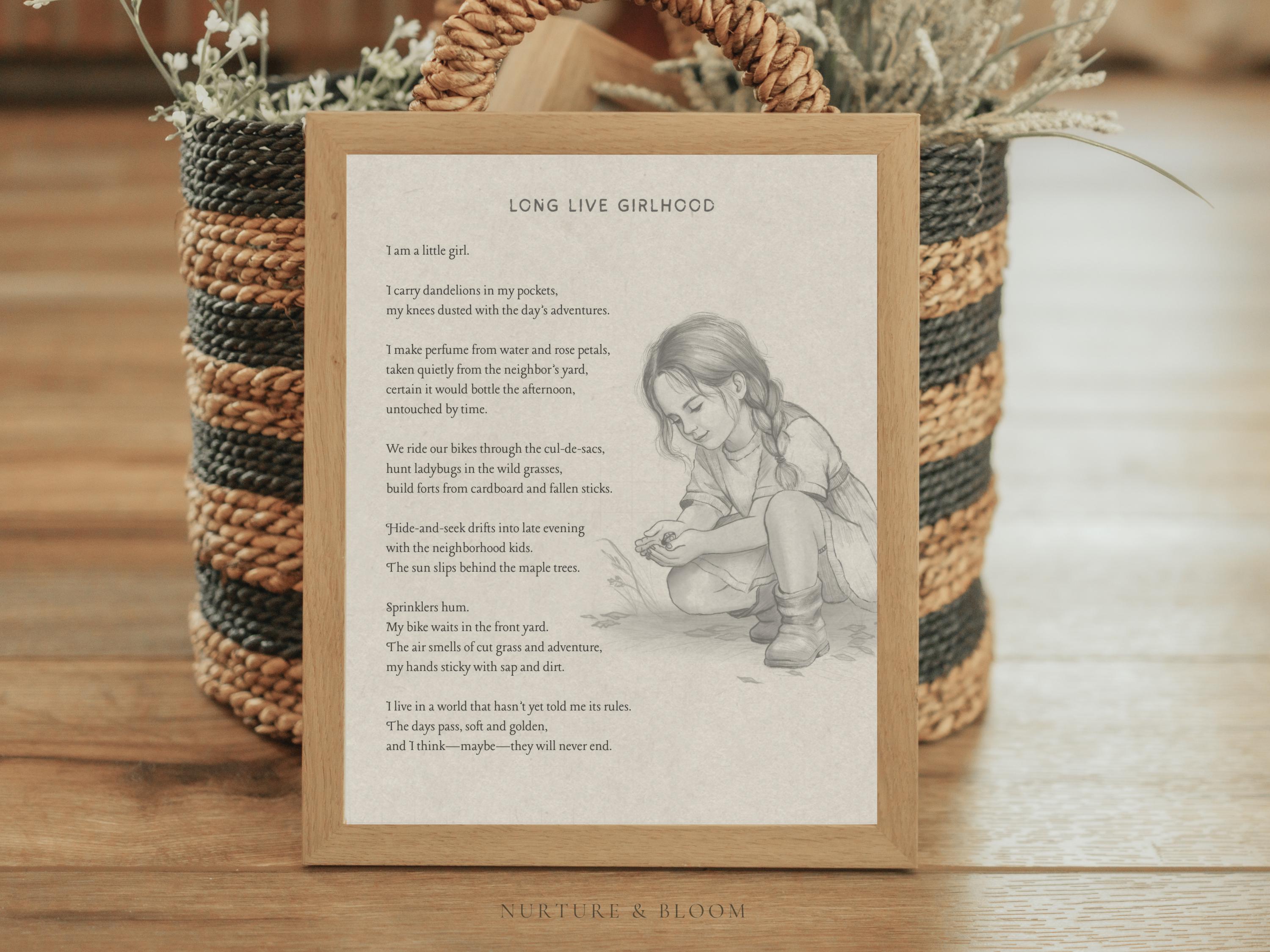 Printable Girlhood Poem, Vintage Nursery Wall Art Sketch, Toddler Girls ...