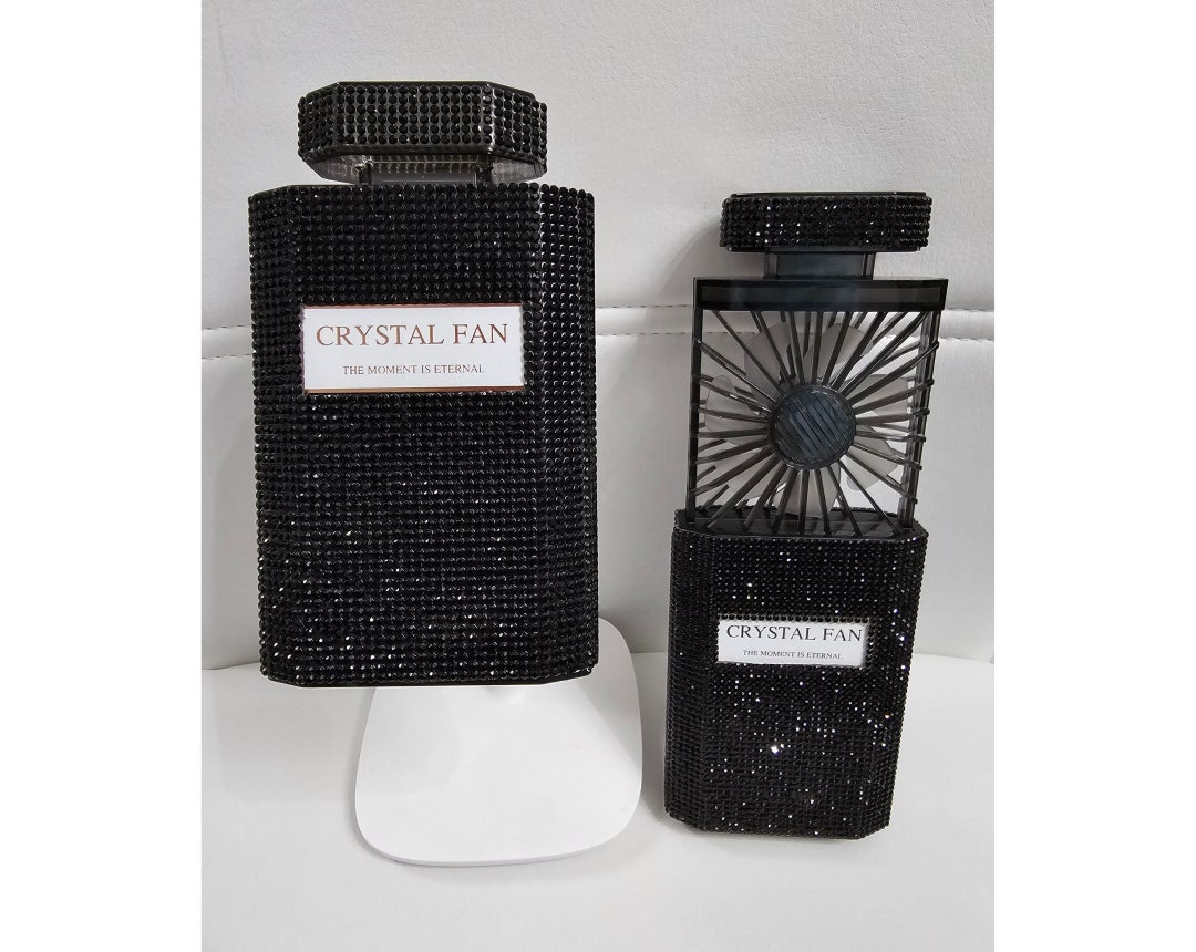 Blinged Rhinestone Handheld Fan Black, Rechargeable, 3 Settings ...