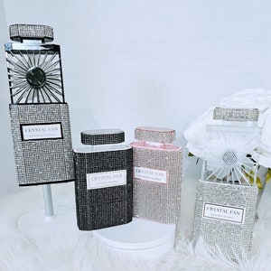 Blinged Rhinestone Handheld Fan White With Silver Stones, Rechargeable ...