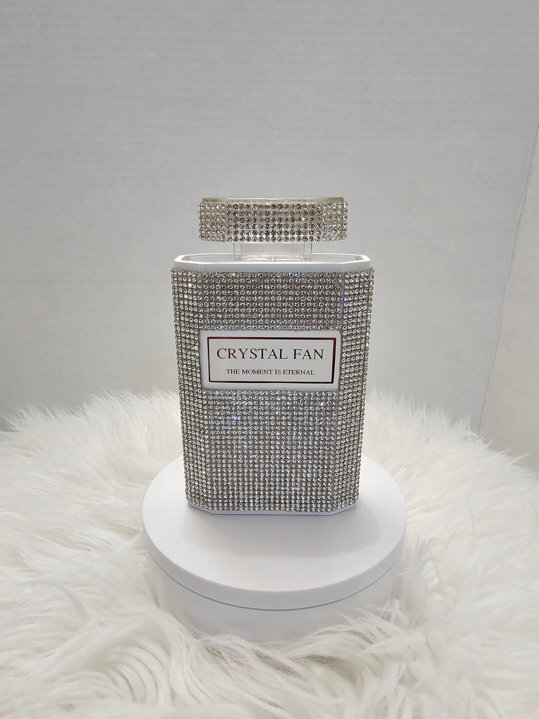 Blinged Rhinestone Handheld Fan White With Silver Stones, Rechargeable ...