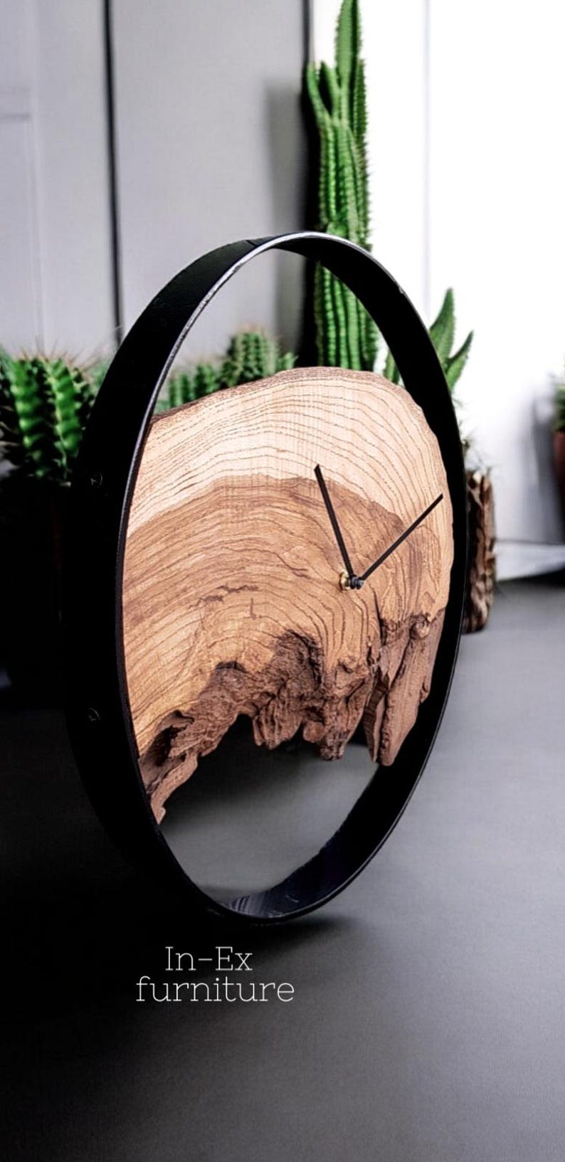 Live Edge Wood Wall Clock: Round Walnut & Black Metal Frame - Etsy