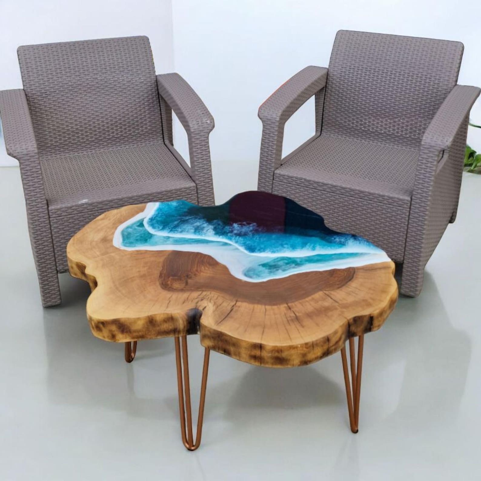 Outdoor Coffee Table, Resin and Wood Table for Patio, Coastal Balcony ...