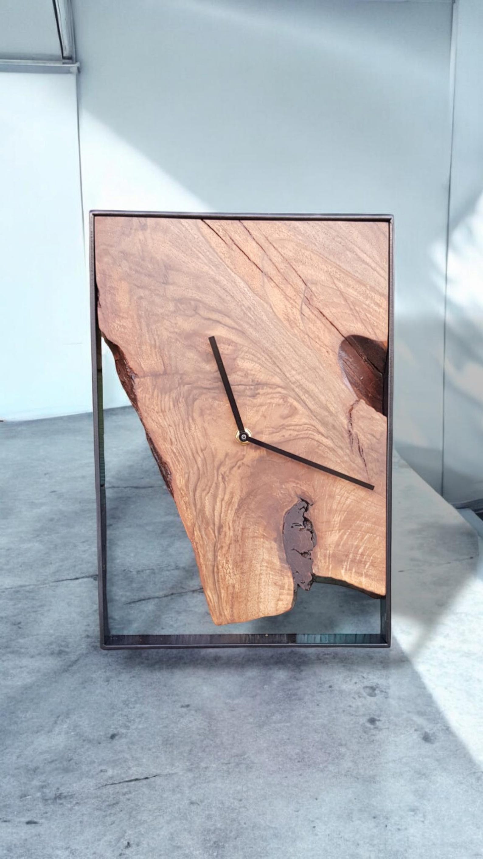 Natural Wood Wall Clock, Modern Design in Metal Frame, Rustic ...