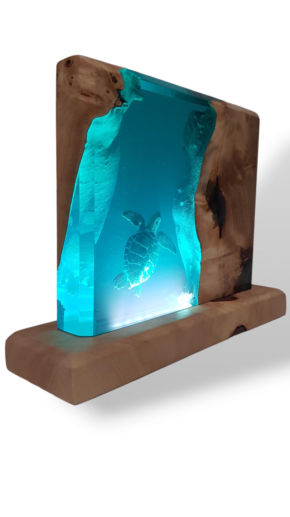 Handcrafted Sea Turtle Epoxy Lamp, Coastal Decor Light, Marine Life ...