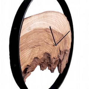 Live Edge Wood Wall Clock: Round Walnut & Black Metal Frame - Etsy