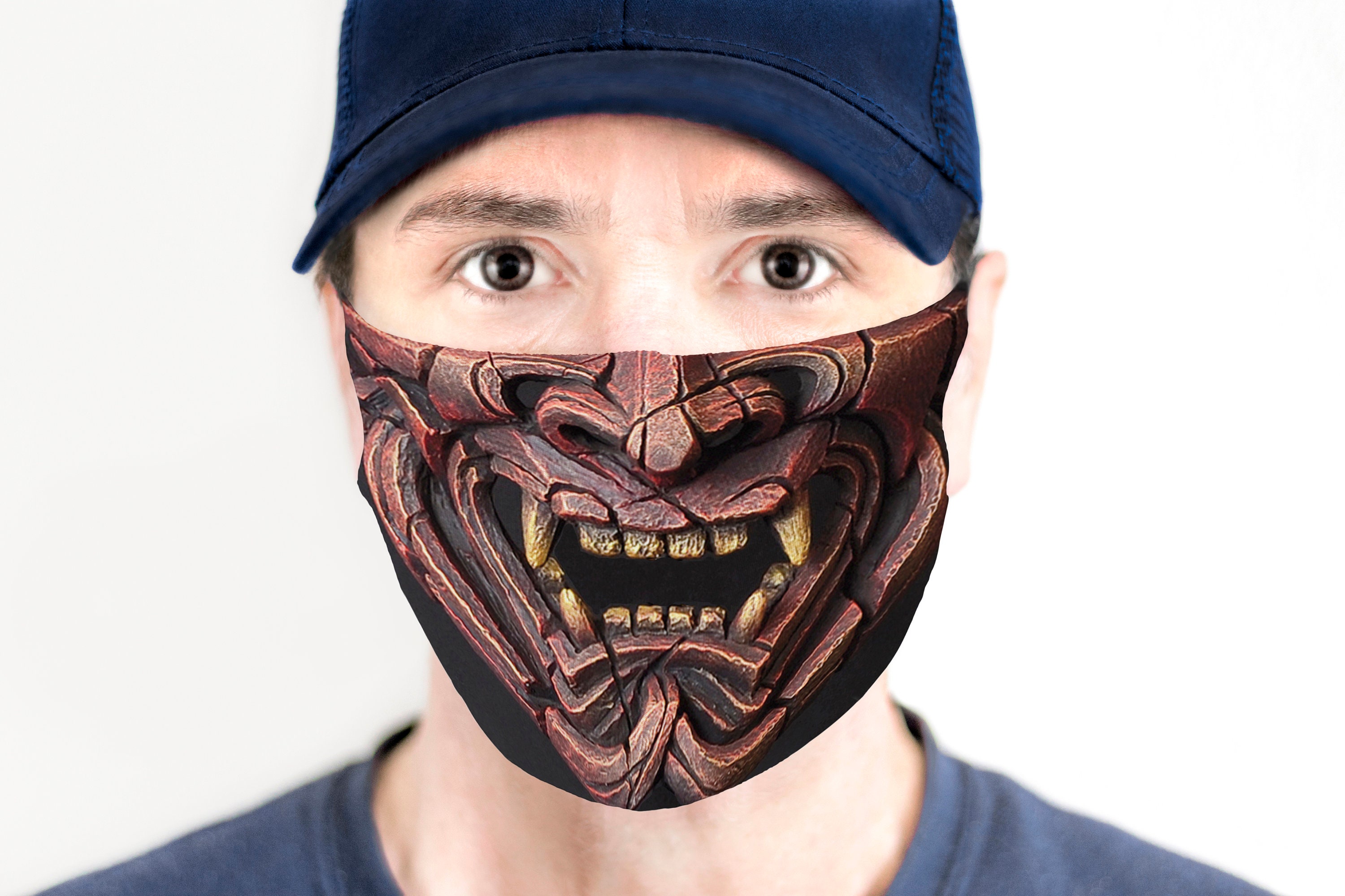 Japanese Samurai Face Mask, Demon Face Mask, Washable Face Mask, Funny ...