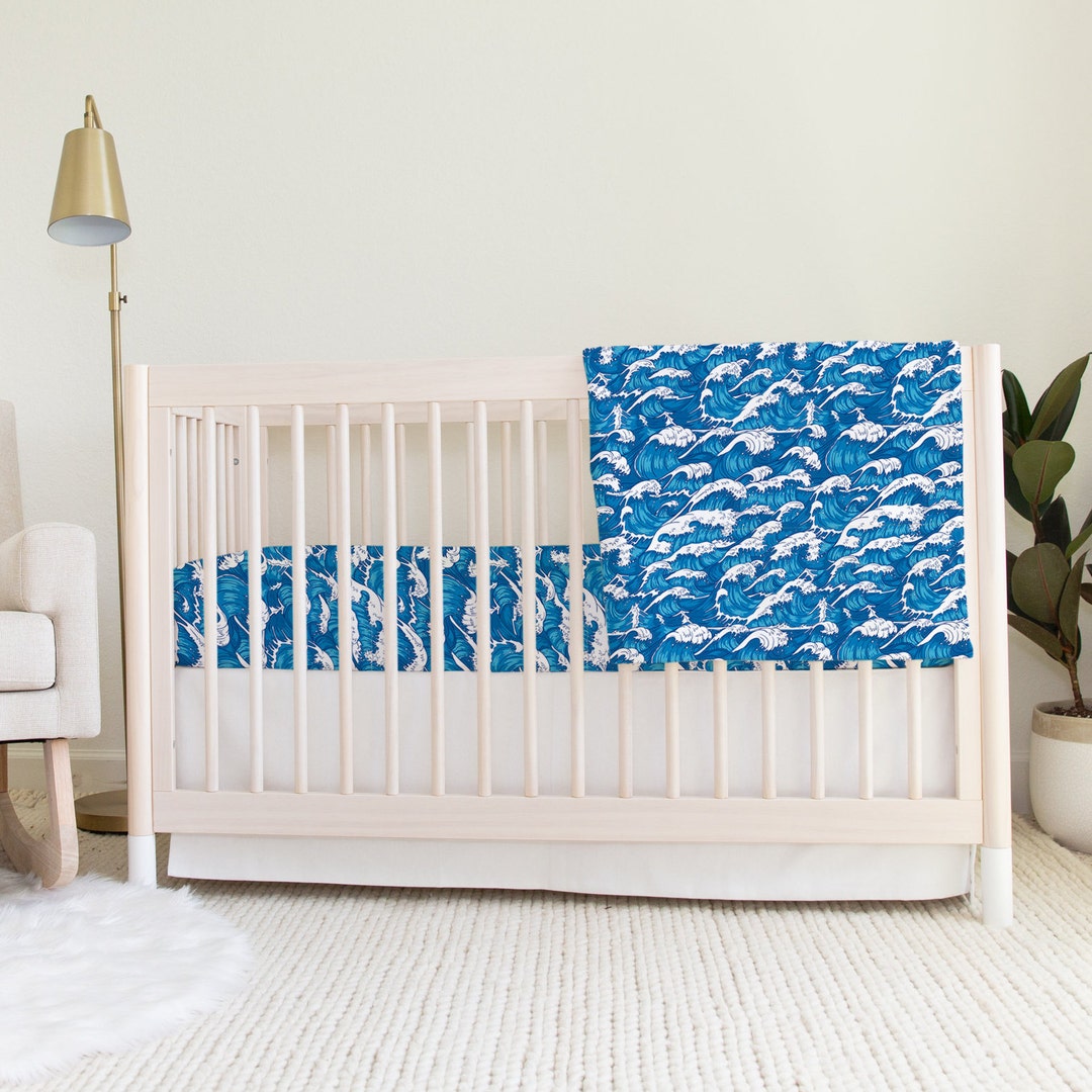 Blue Ocean Wave Crib Bedding Set Baby Shower Gift Baby Bedding Set ...