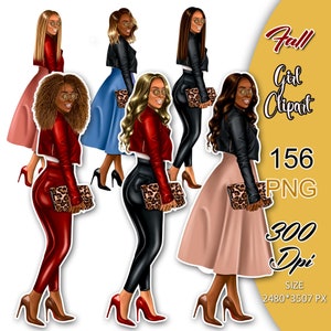 Autumn Black Girl Clipart, Autumn Fashion Girl Illustration, Digital ...