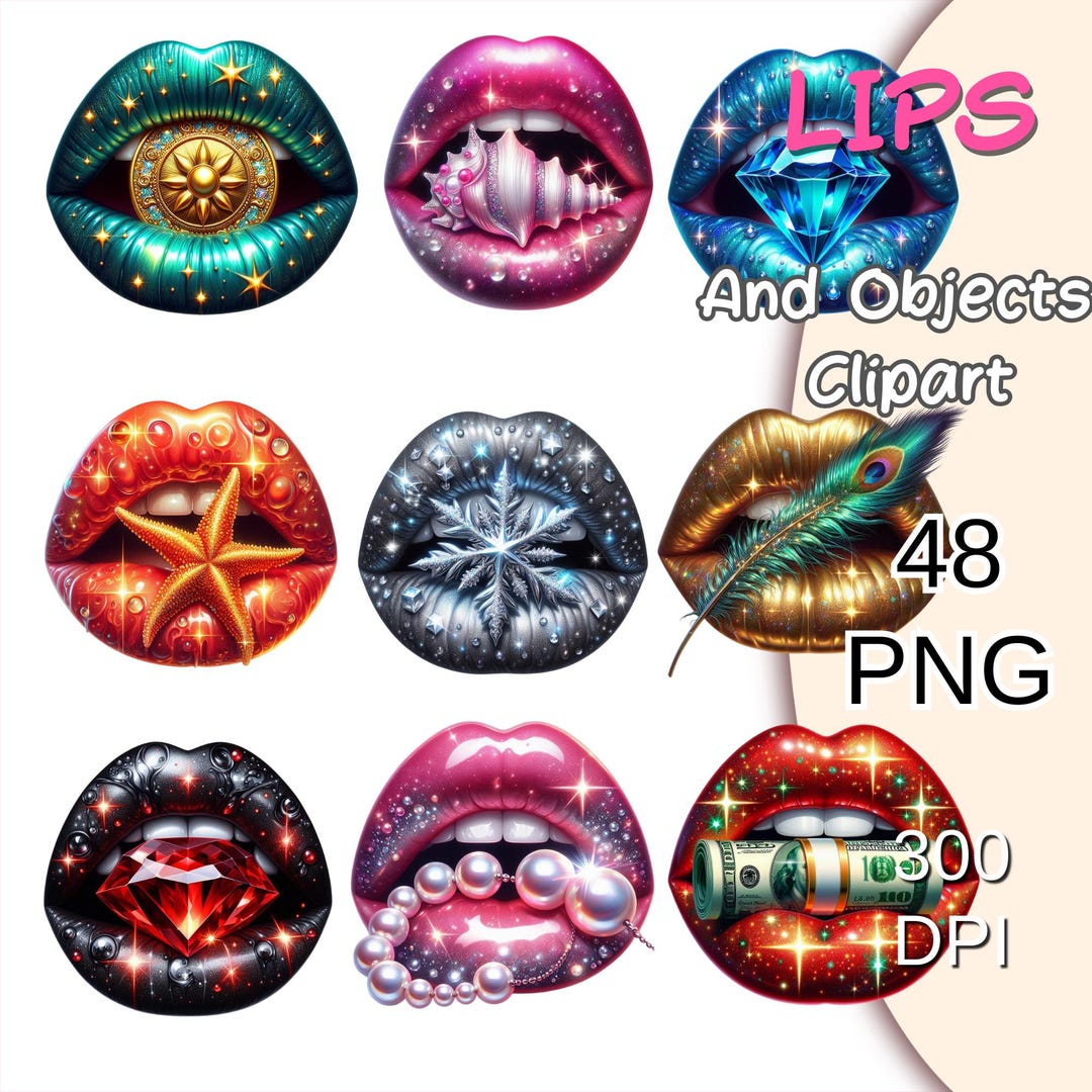 Diamond Bling Lips Clipart, Glamorous Lips Clipart, Money Lips Png ...