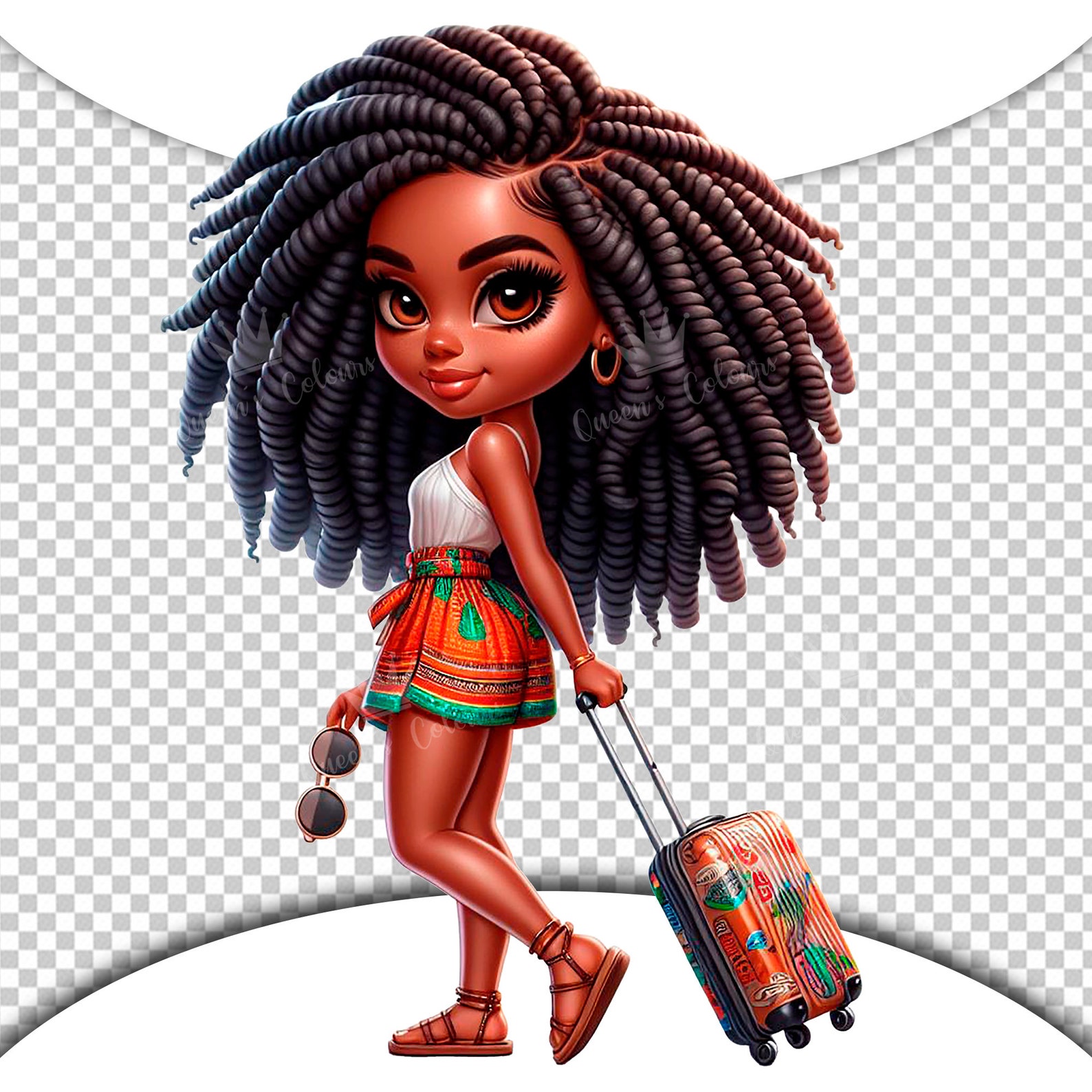 Chibi Travel Doll, Travel Chibi Clipart, Afro Chibi Doll, Chibi Girl ...