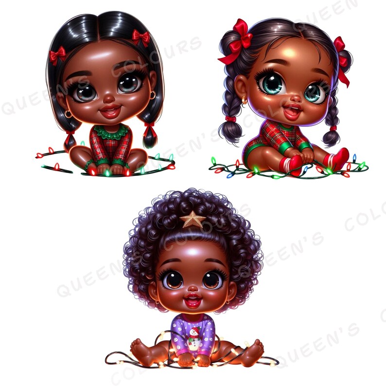 Christmas Afro American Chibi Baby Png Clipart Bundle, Cute Xmas Black ...