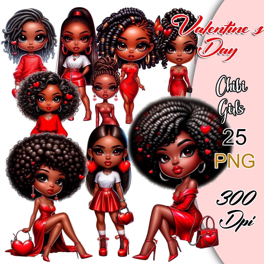 Valentine Chibi Girl Clipart, Valentine Chibi Black Girl PNG, Love Cute ...
