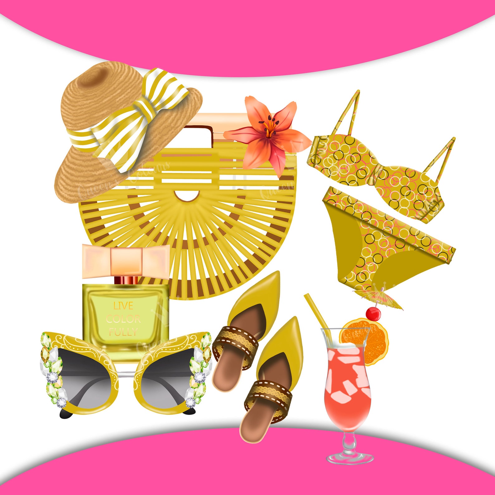 Summer Planner Stickers, Summer Accessories Clipart, Summer Set Clipart ...