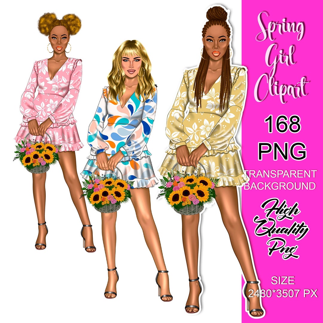 Spring Girl Clipart, Spring Girl Stickers, Black Girl Planner, Fashion ...