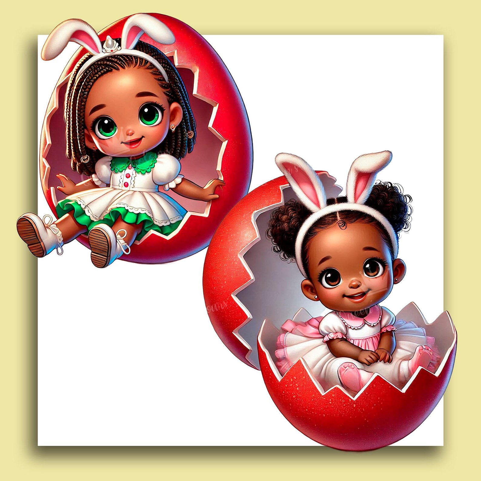 Easter Afro Chibi Clipart, Girl in Egg Clipart, Easter Chibi Black Girl ...