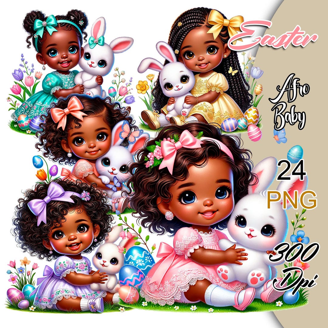 Easter Chibi Afro Baby Clipart, Easter Baby Girl Png, Black Easter Baby ...