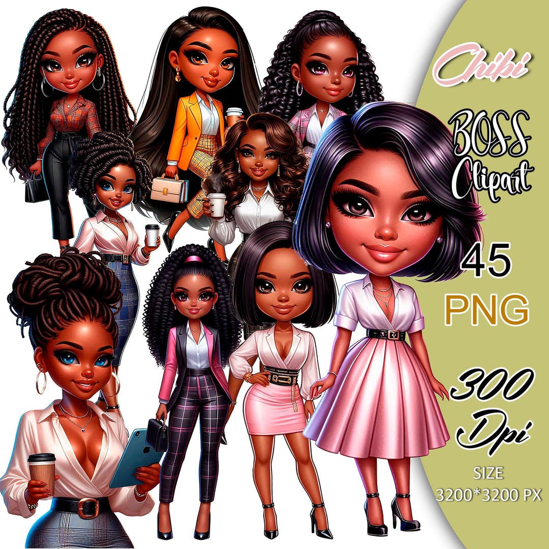 Girl Boss Chibi Clipart, Black Boss Chibi Planner, Office Chibi Clipart ...