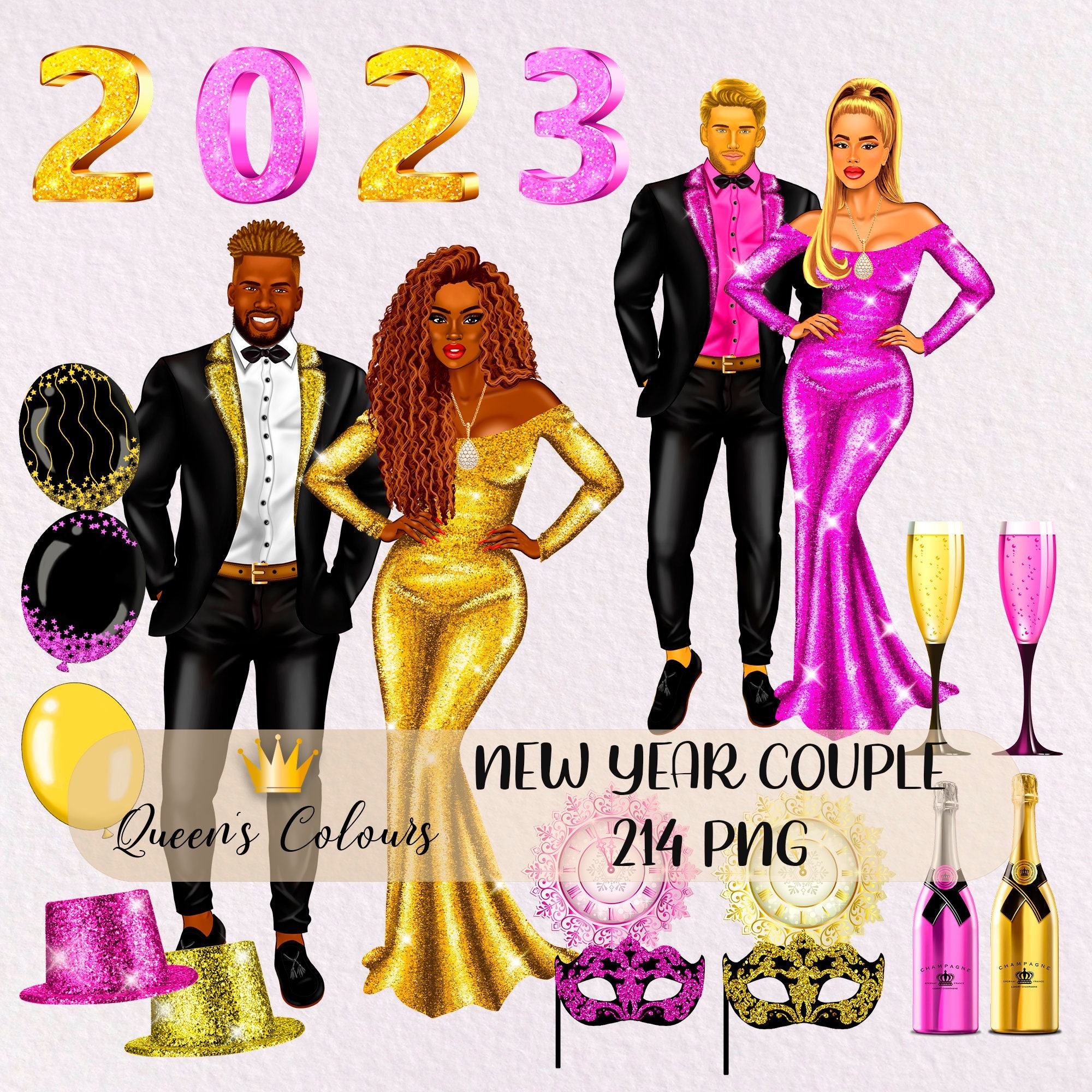 New Year Clipart, New Years Eve Clipart, Party Elements Clipart, NYE ...