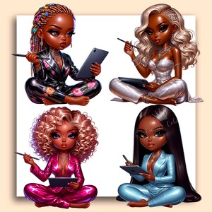 Chibi Girl Boss Clipart, Afro Chibi With Tablet, Black Chibi Boss Png ...