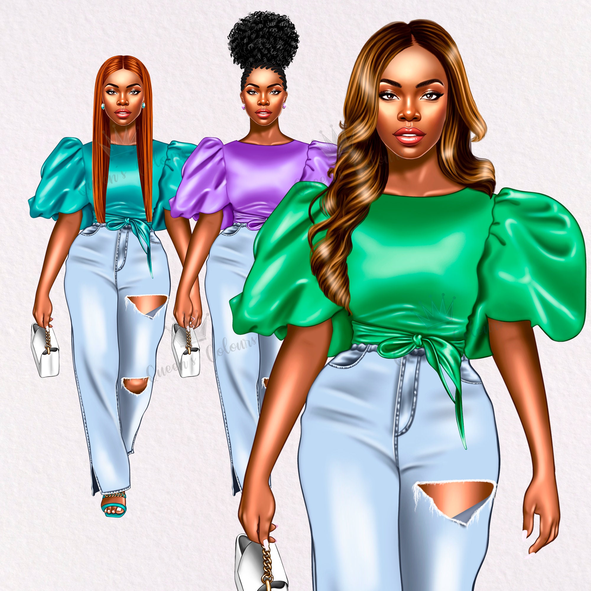 Fashion Girl Clipart Denim Girl Clipart Lady Boss Clipart Black Girl ...