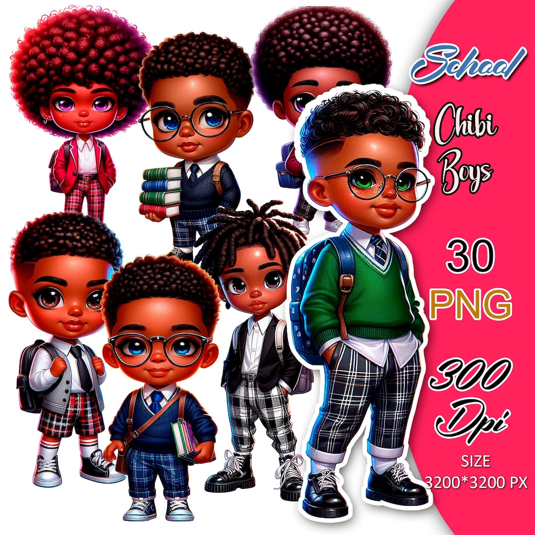 School Chibi Boy Clipart, Chibi Little Boy Clipart, School Chibi Bundle ...