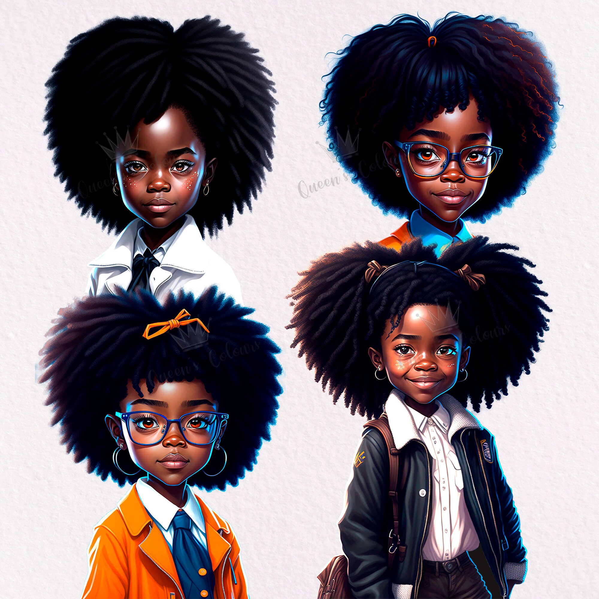 School Girl Clipart, Back to School Clipart, Cute School Stickers, Afro ...