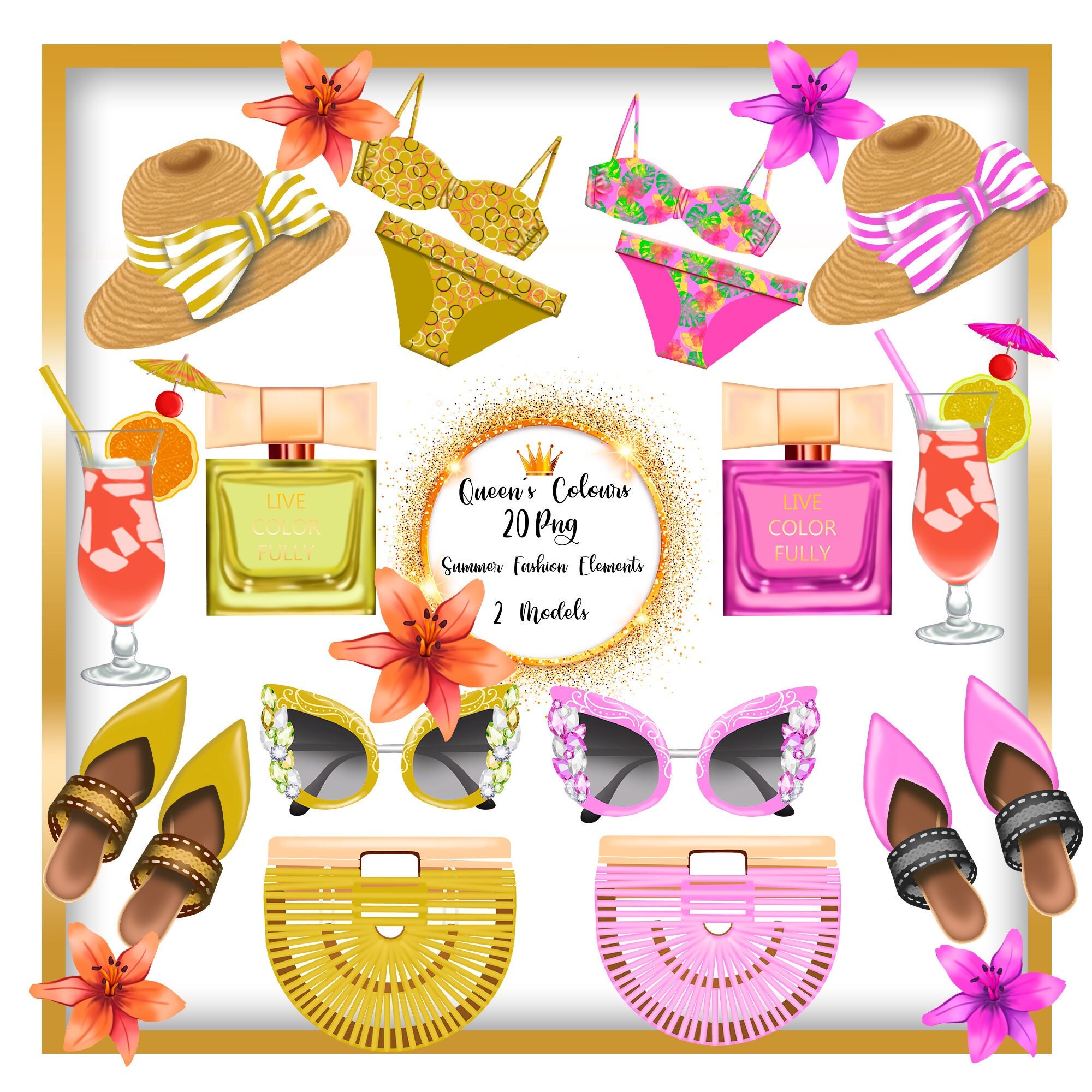 Summer Accessories Clipart Summer Elements Clipart Fashion | Etsy