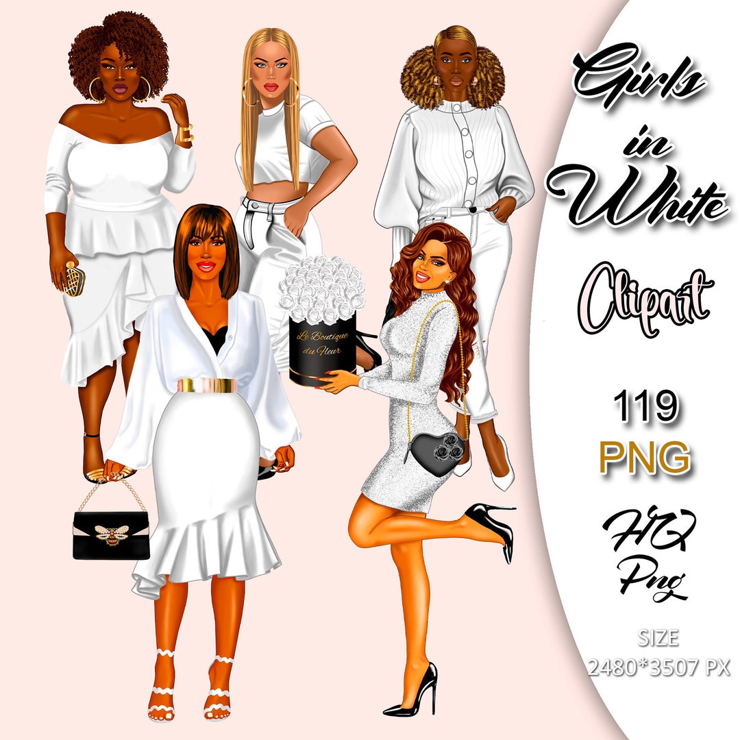 Fashion Lady Clipart, Women in White Clipart, Afro Girl Clipart, Sister ...