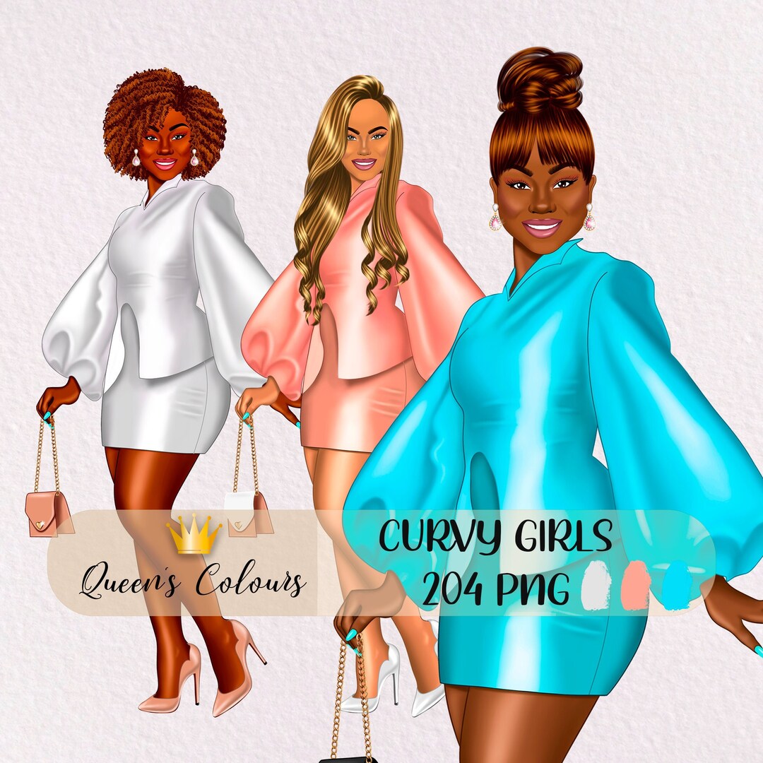 Curvy Girl Clipart, Plus Size Women, Planner Babe Clipart, Afro Lady ...