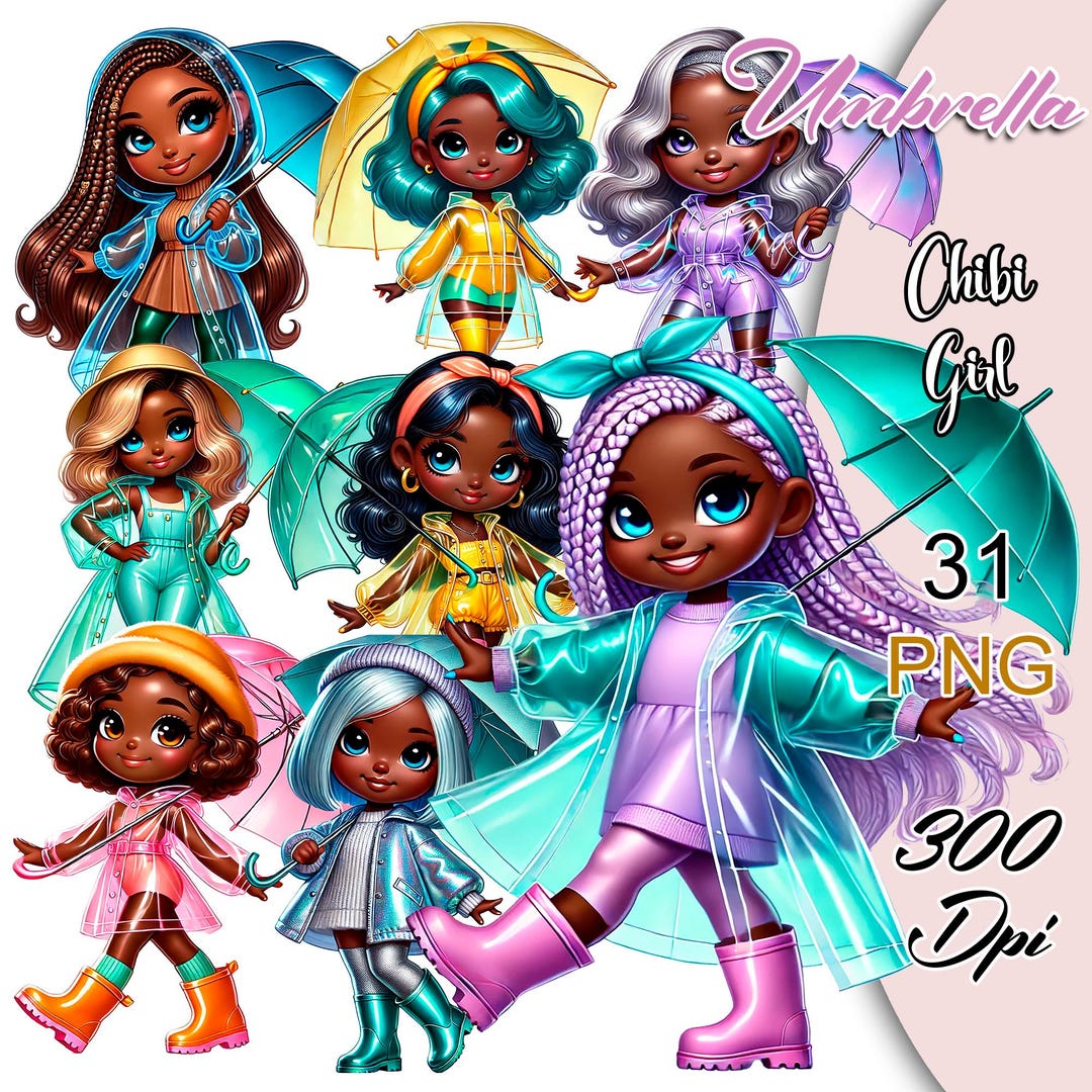 Chibi Fashion Clipart, Chibi With Umbrella Clipart, Rain Chibi Doll Png ...