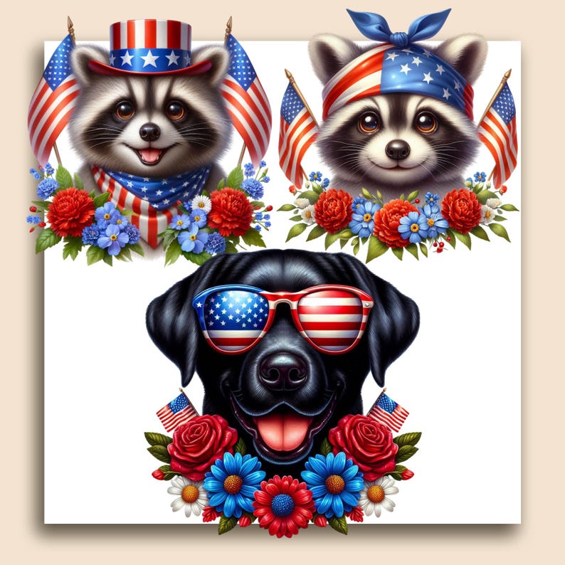 Patriotic Animals Clipart Bundle, 24 4th of July Clipart, Cute American ...