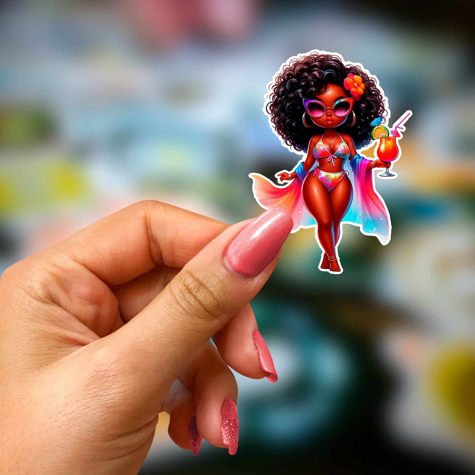 Summer Chibi Doll Summer Chibi Girl Clipart Cute Girl Clipart Afro Chibi Clipart Holiday