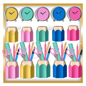 School Clipart Set, School Supplies Clipart Kit, School Time Clipart ...