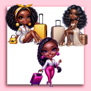 Travel Chibi Black Doll Bundle Clipart, Afro Chibi Summer Trip, Travel ...
