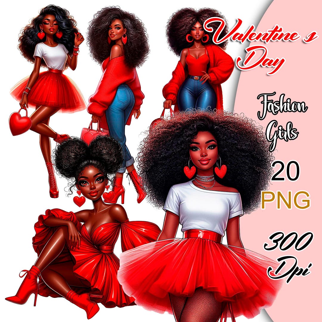 Valentines Day Girl Clipart, Valentines Day Afro Png, Love Black Girl ...