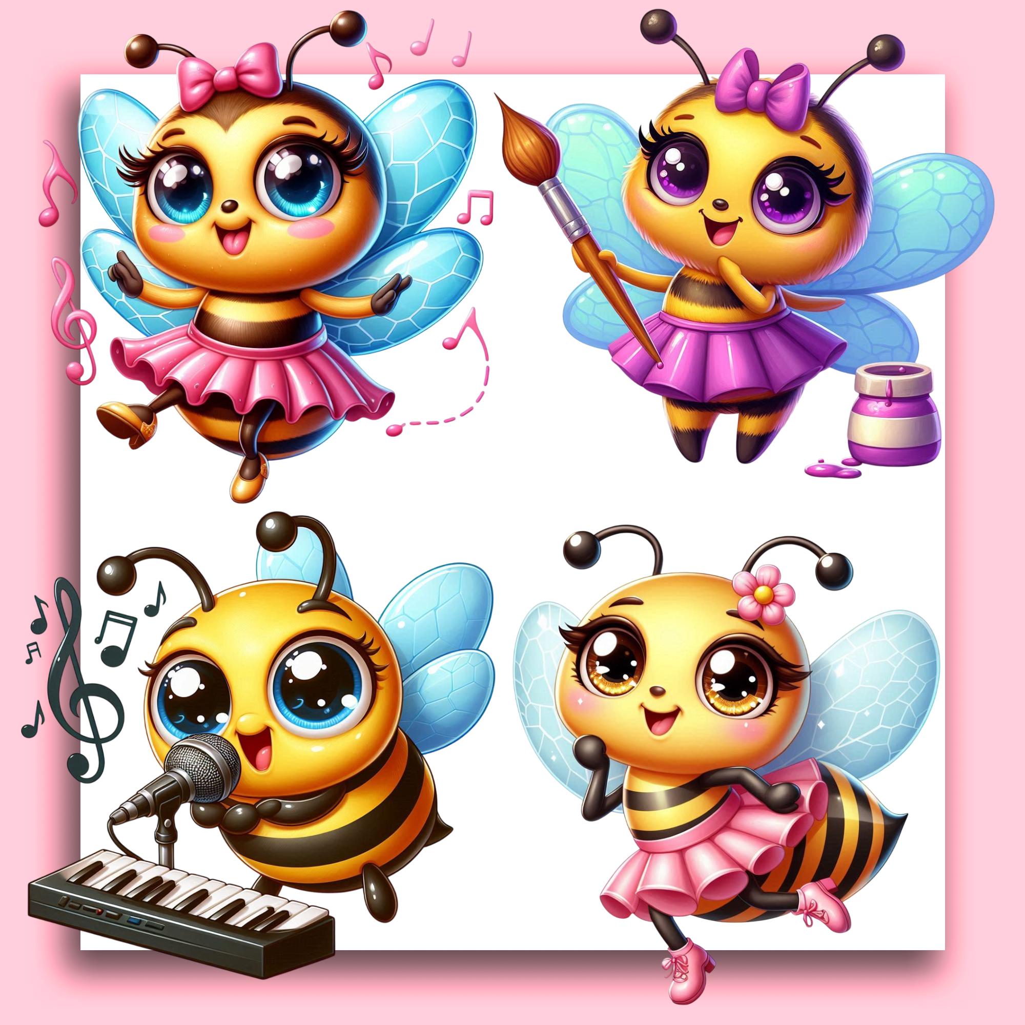 33 Cute Bees Clipart Bundle, Honey Bee Stickers Png, Bumble Bees ...