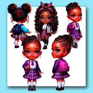 School Chibi Clipart, Afro School Chibi Doll, Cute School Girl, School ...