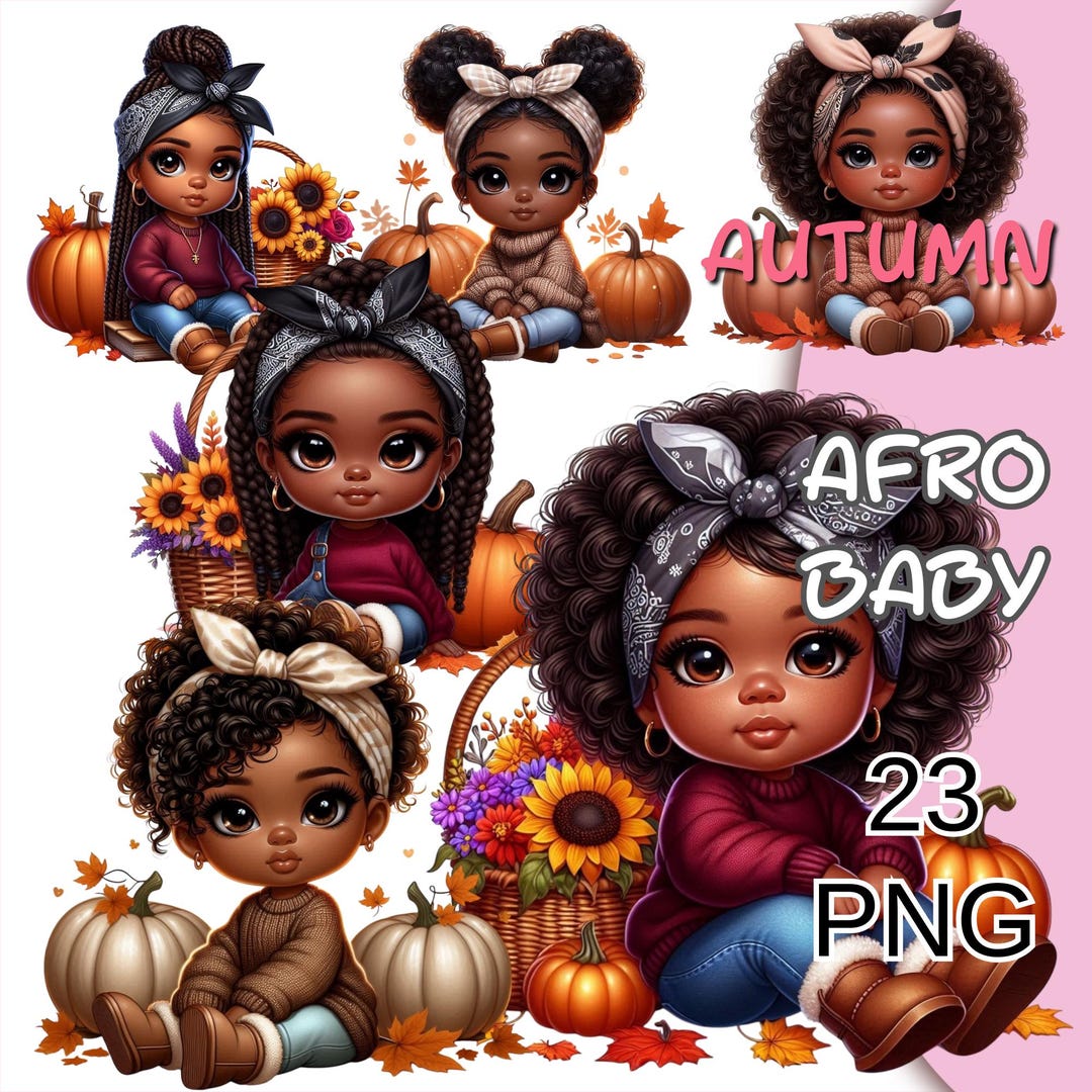 Cozy Fall Black Chibi Baby Clipart, Autumn Chibi Baby Png, Cute Chibi ...