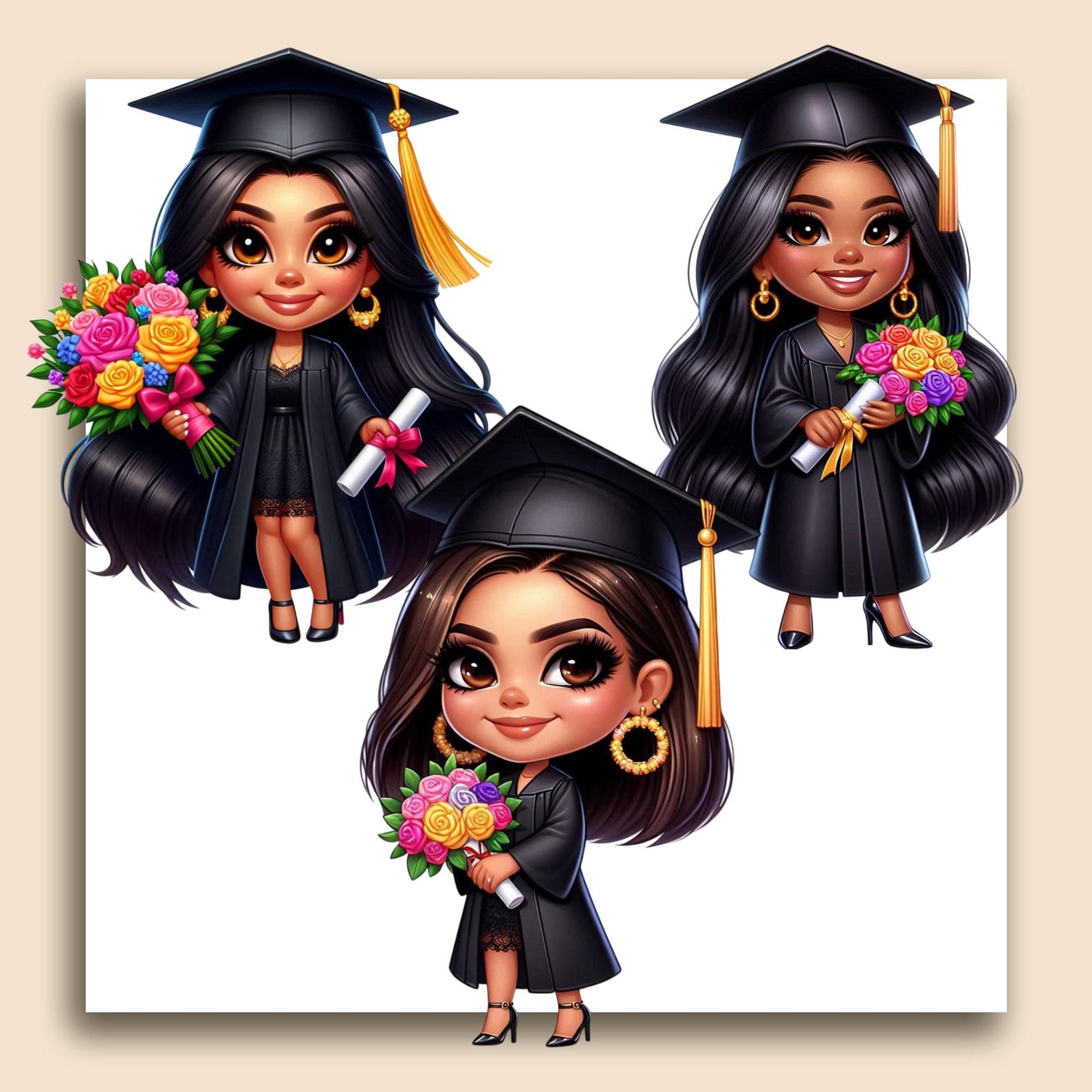 Latina Chibi Graduation Clipart, Hispanic Graduation Chibi Doll Png ...