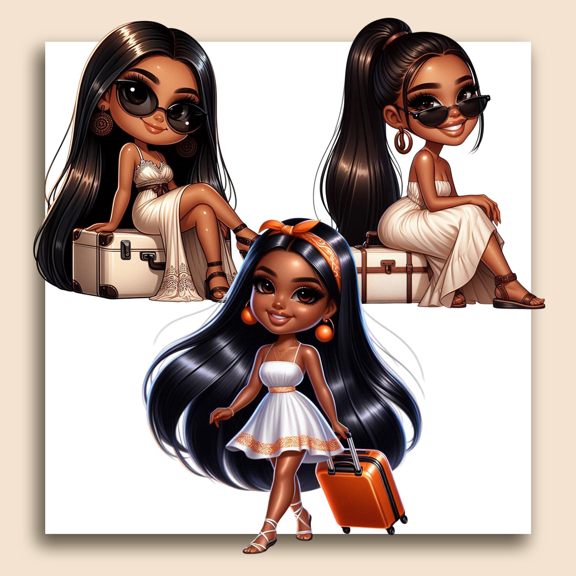 Travel Latina Chibi Png Bundle, Hispanic Chibi Summer Trip, Chicana ...