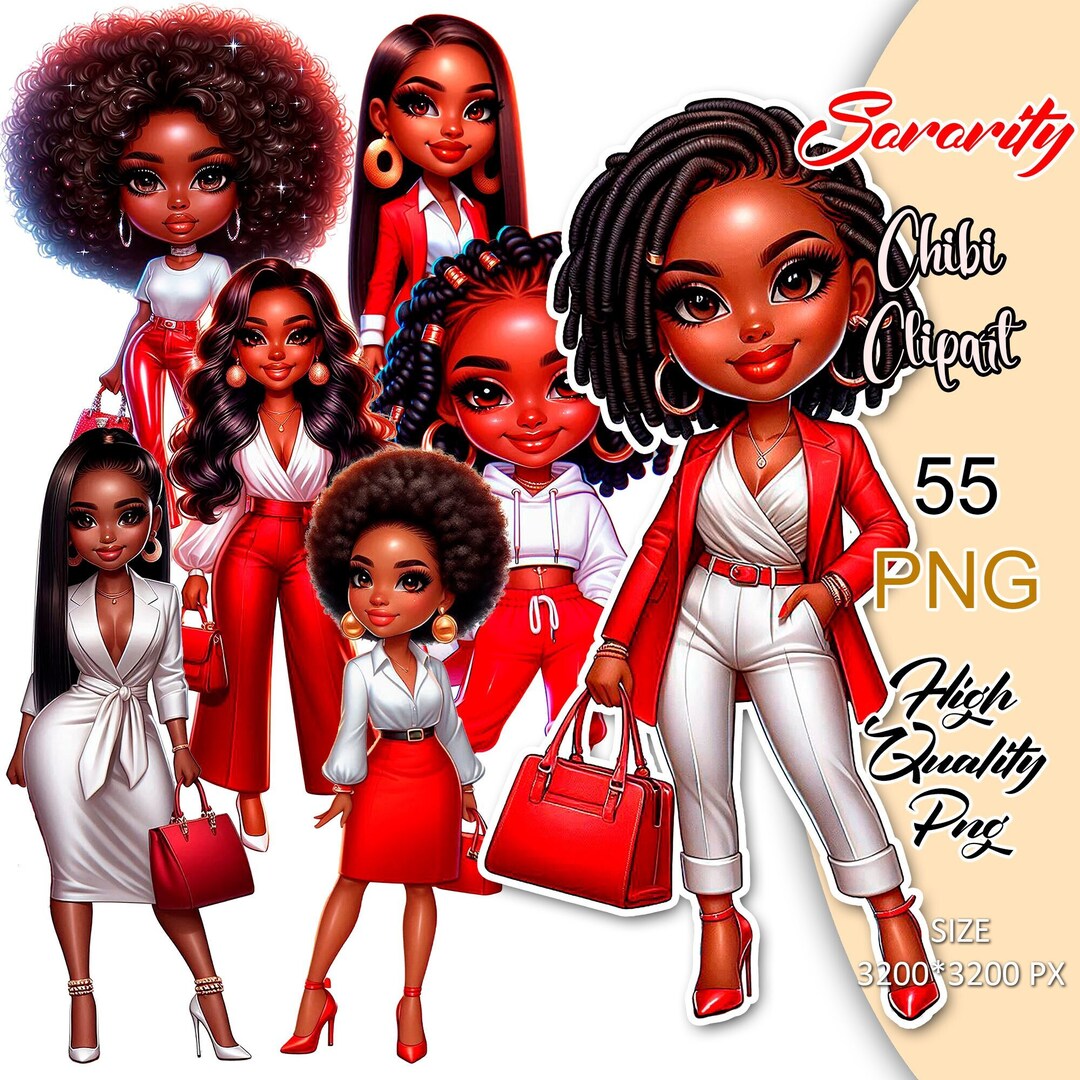 Sorority Chibi Clipart, Sorority Chibi Girls Clipart, Delta Sigma Theta ...